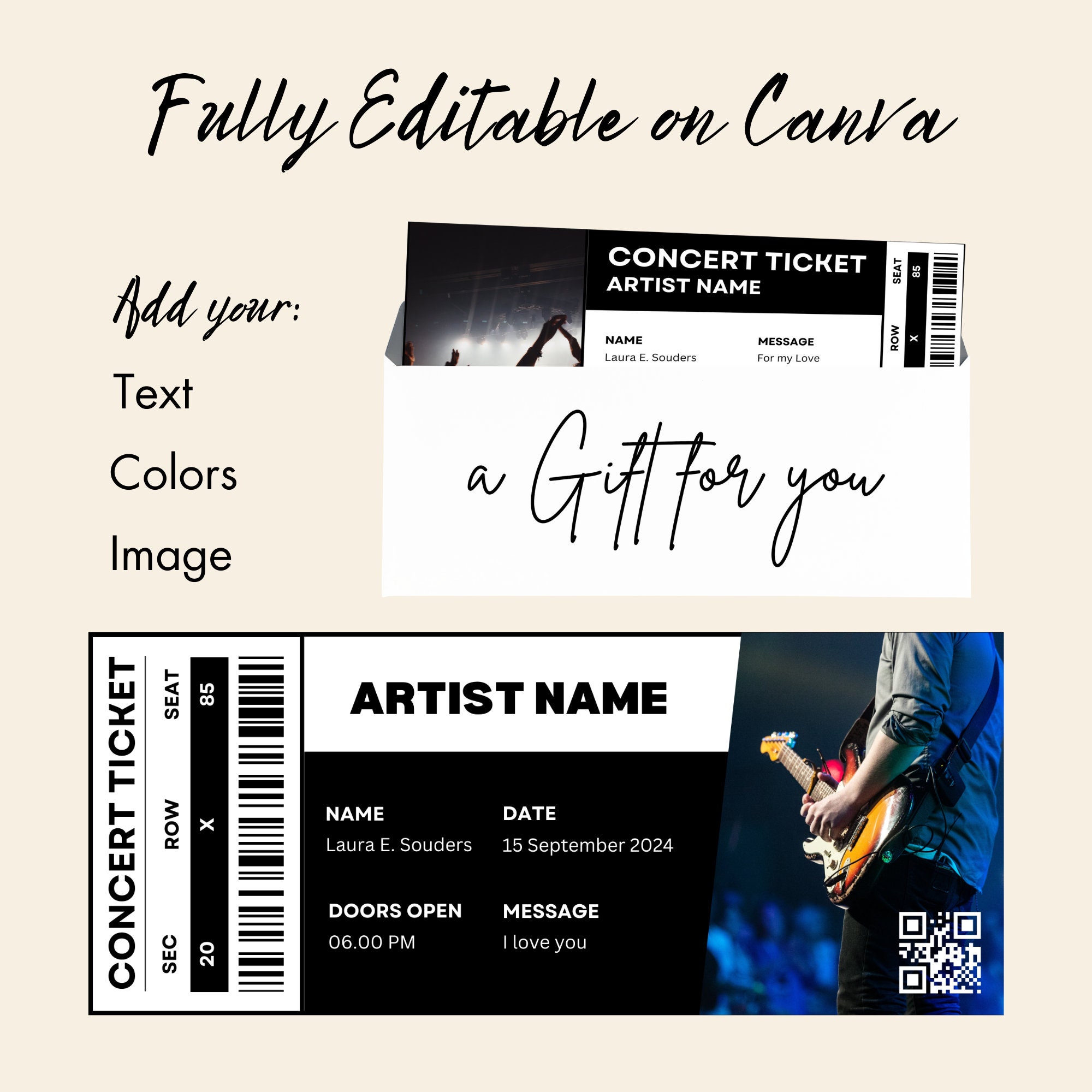 Concert Ticket Template, Event Ticket, Concert Tour Ticket, Live ...