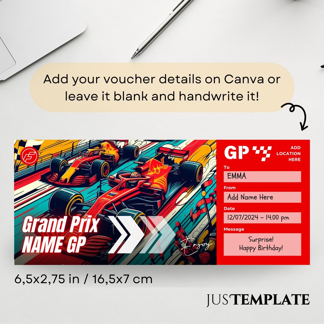 Editable F1 Ticket Template, F1 Grand Prix, Formula One Ticket ...