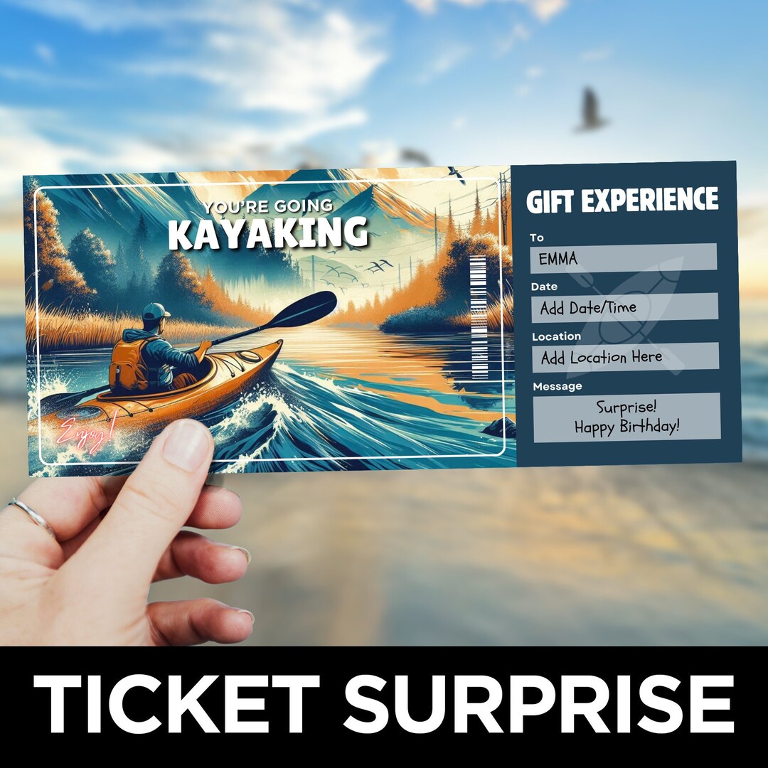 Kayaking Ticket Template, Kayak Adventure Voucher, Printable Kayak ...