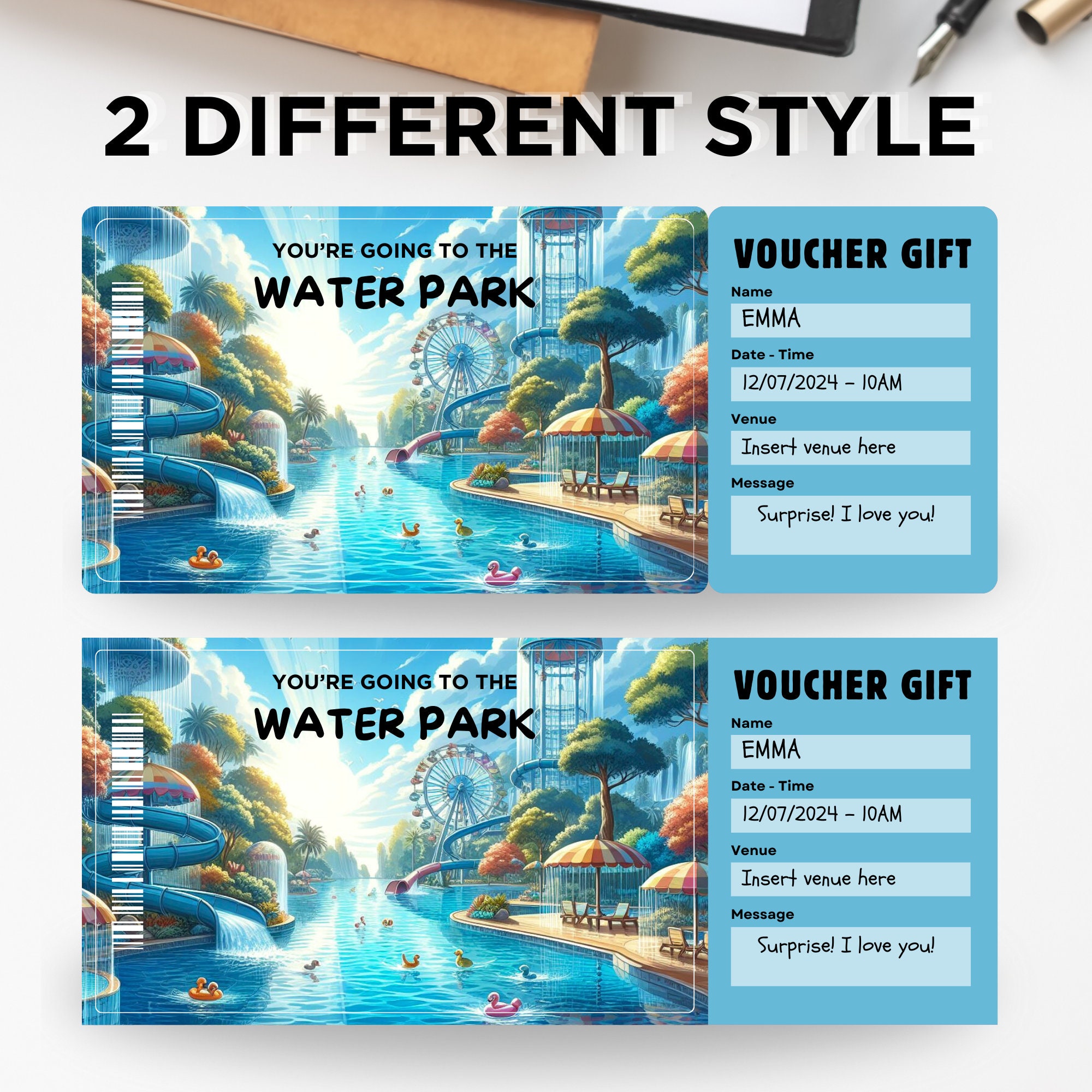 Water Park Ticket Template, Amusement Park Tickets, Admission Ticket ...