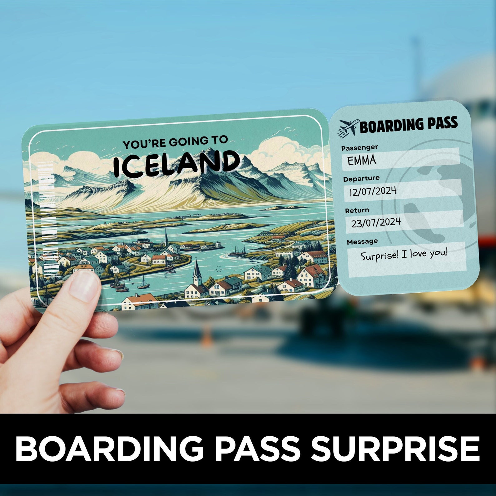 Iceland Airline Ticket, Plane Ticket Template, Trip Surprise Ticket ...