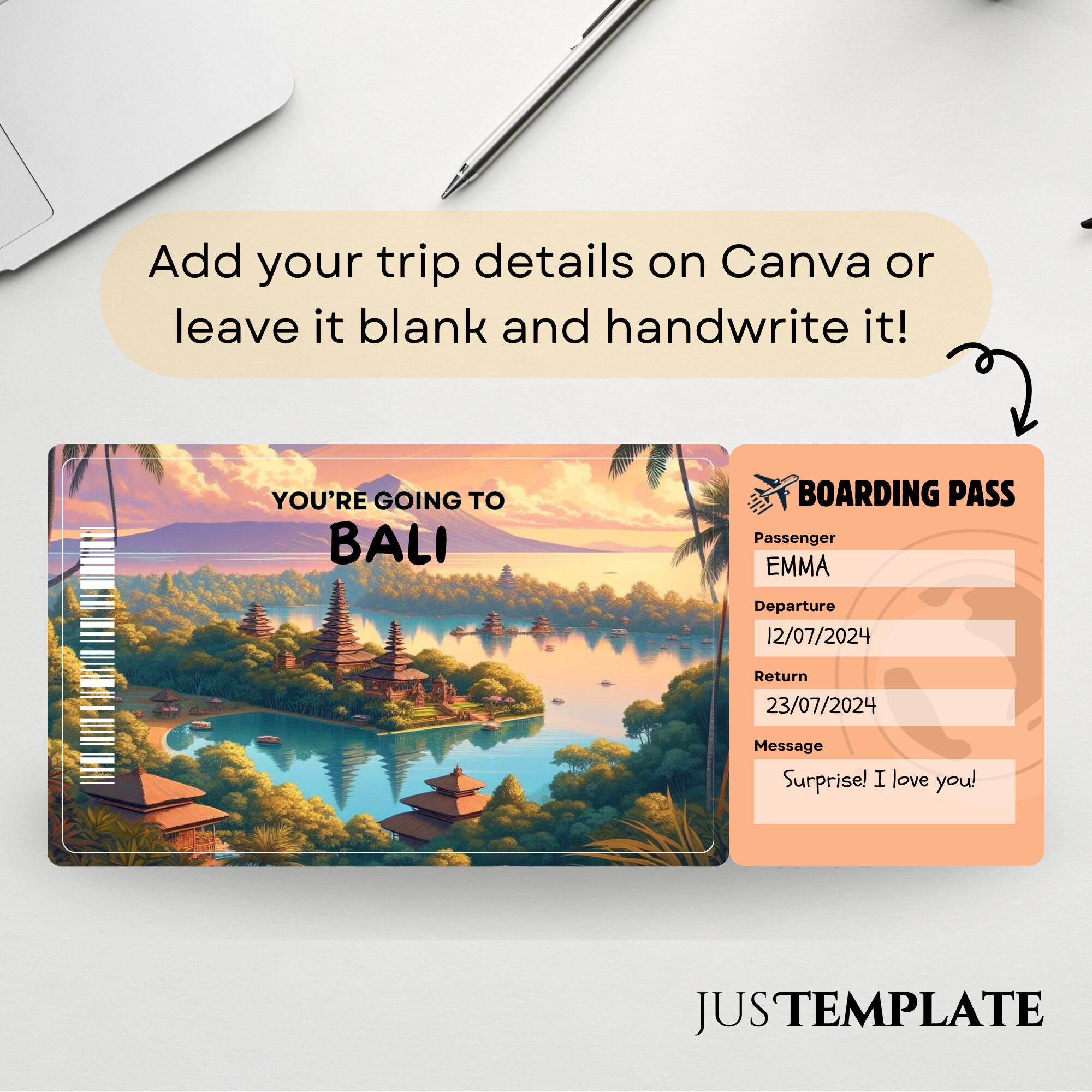 Bali Boarding Pass, Trip Surprise, Plane Ticket Template, Boarding Pass ...