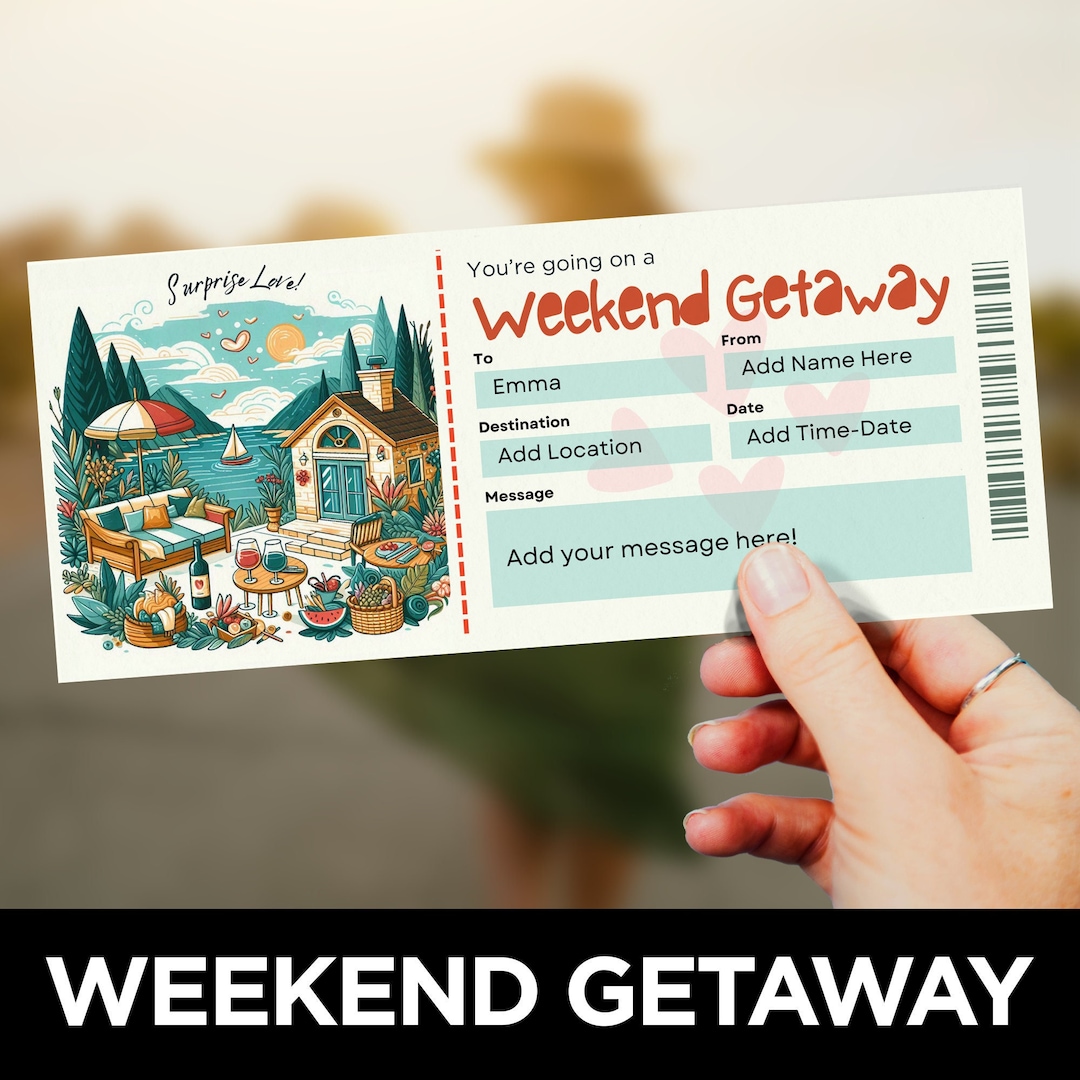 Weekend Getaway Ticket Template, Romantic Getaway, Travel Voucher, Road ...