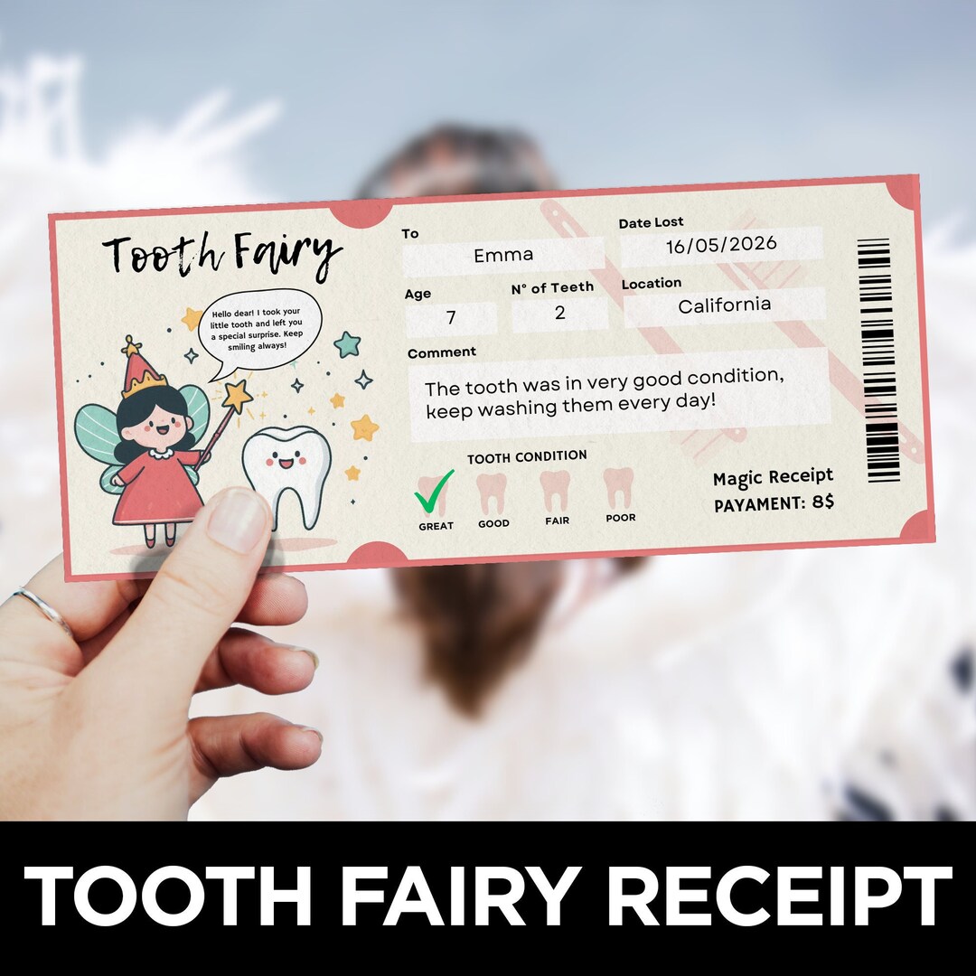 Tooth Fairy Receipt Template Printable | First Lost Tooth Certificate ...