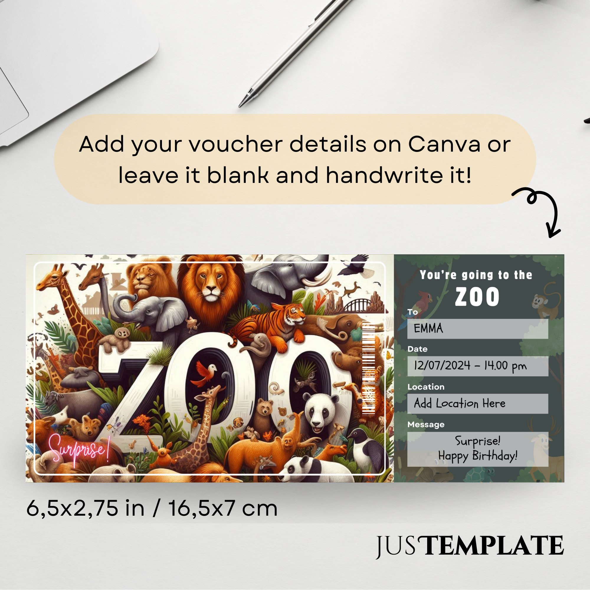 Zoo Ticket Template, Printable Event Ticket, Safari Park, Gift Voucher ...