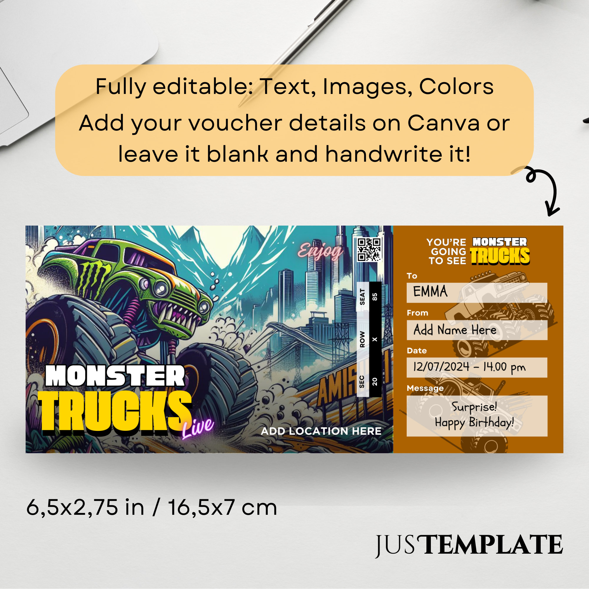 Monster Truck Ticket Template, Monster Truck Show, Monster Truck ...