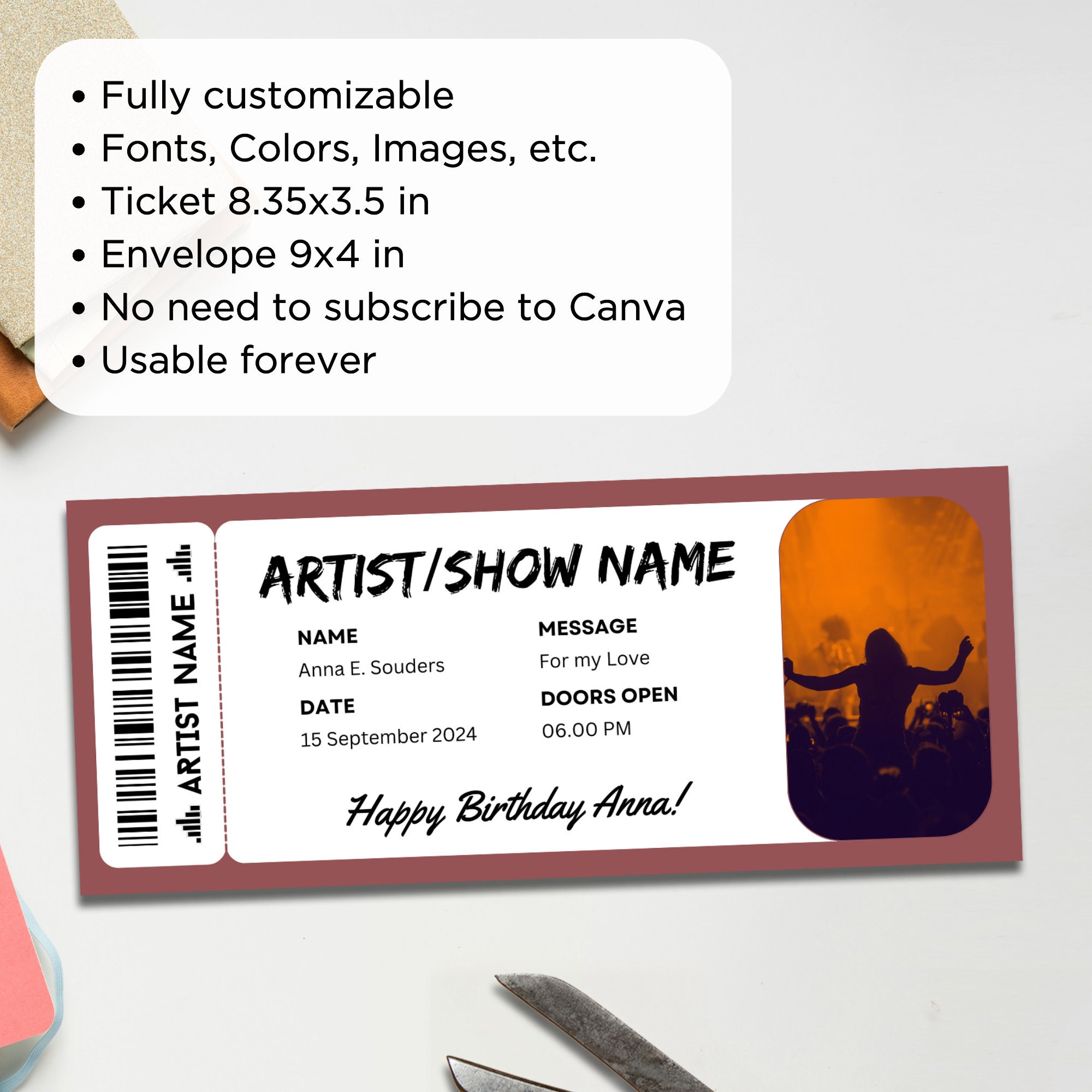 Concert Ticket Template, Concert Tour Ticket, Live Concert Tickets ...