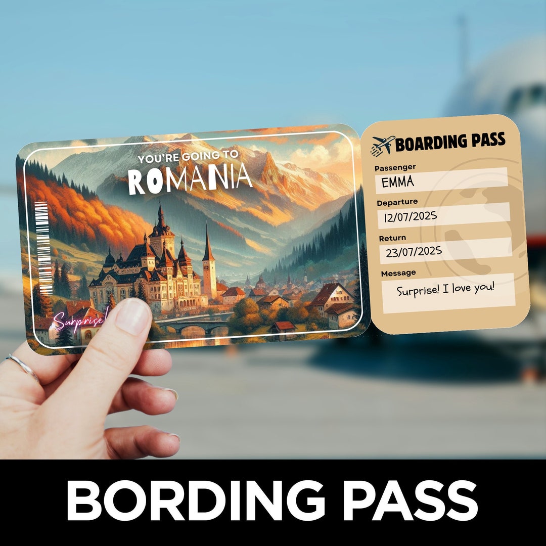 Romania Boarding Pass, Trip Surprise, Plane Ticket Template, Airplane ...
