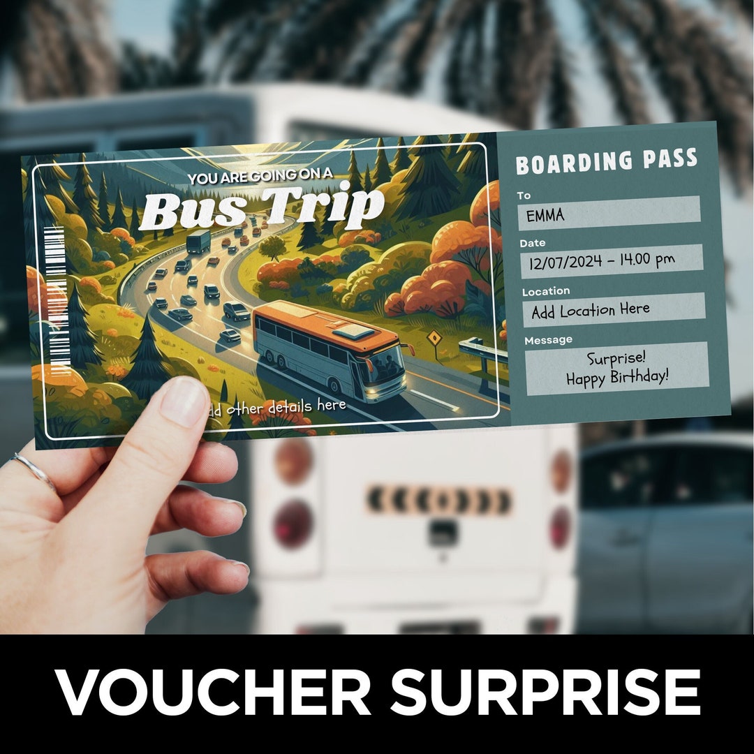 Bus Trip Ticket Template, Coach Ticket, Trip Surprise, Printable Travel ...