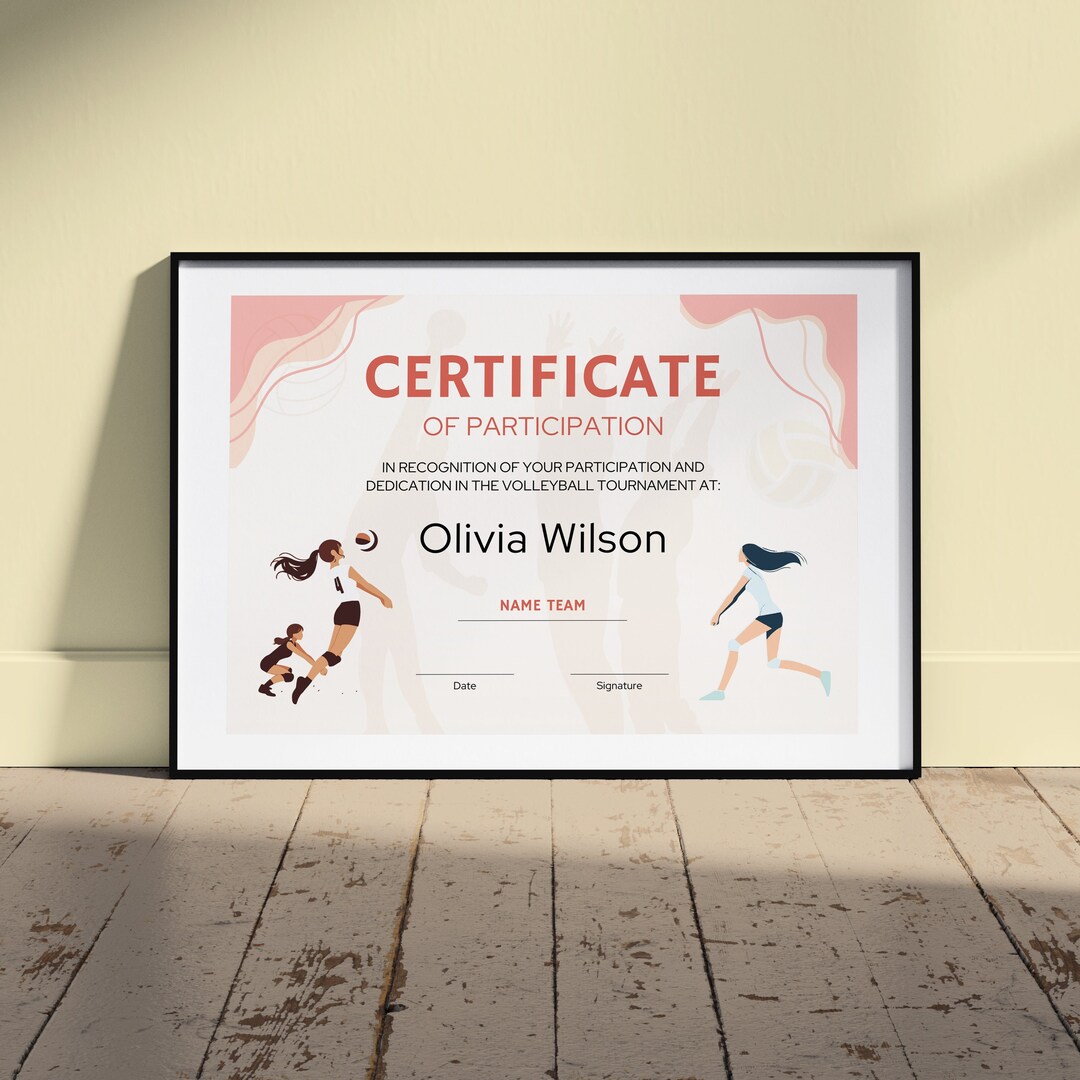 Editable Volleyball Certificate, Volleyball Award Template, Award ...