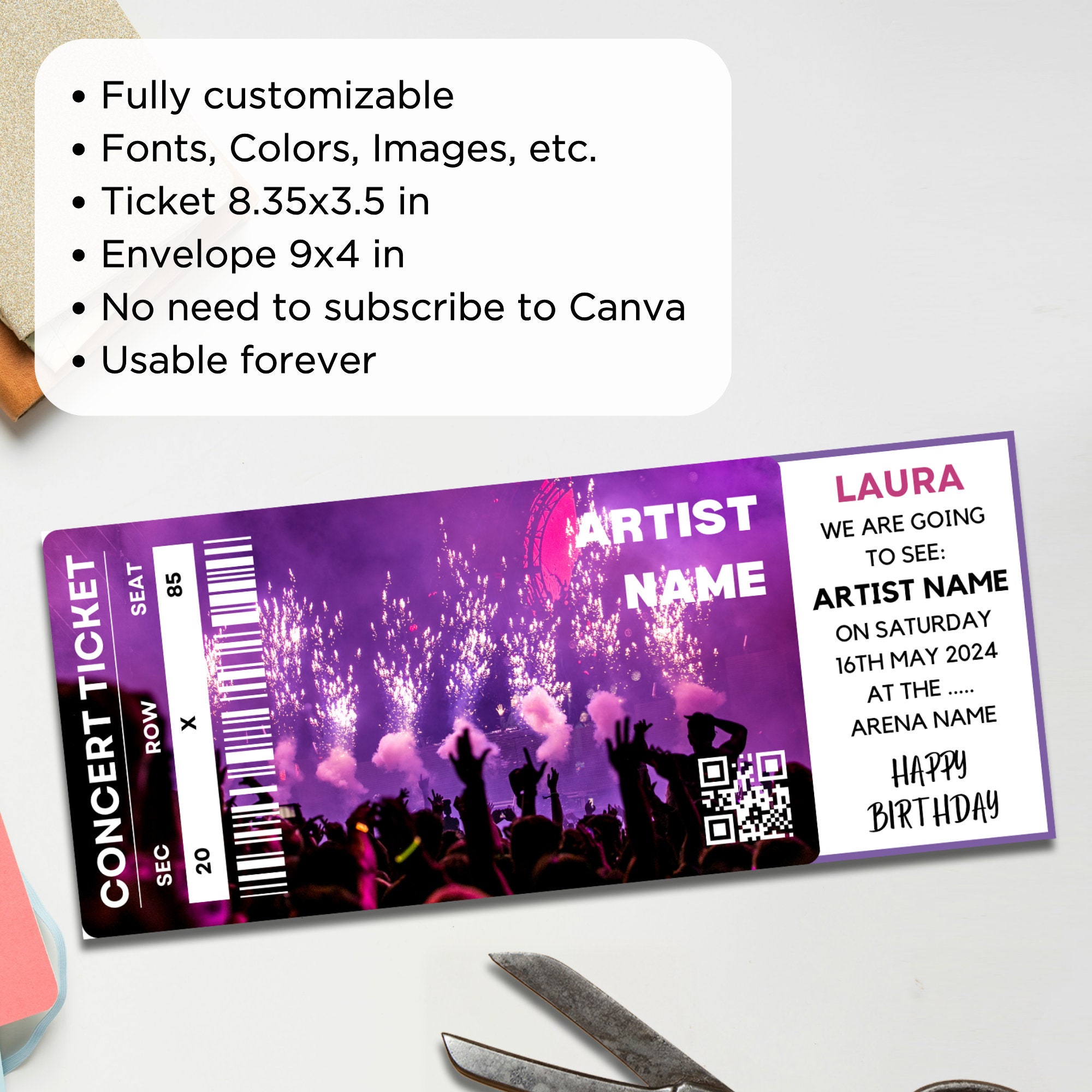 Concert Ticket Template, Event Ticket, Concert Tour Ticket, Live ...