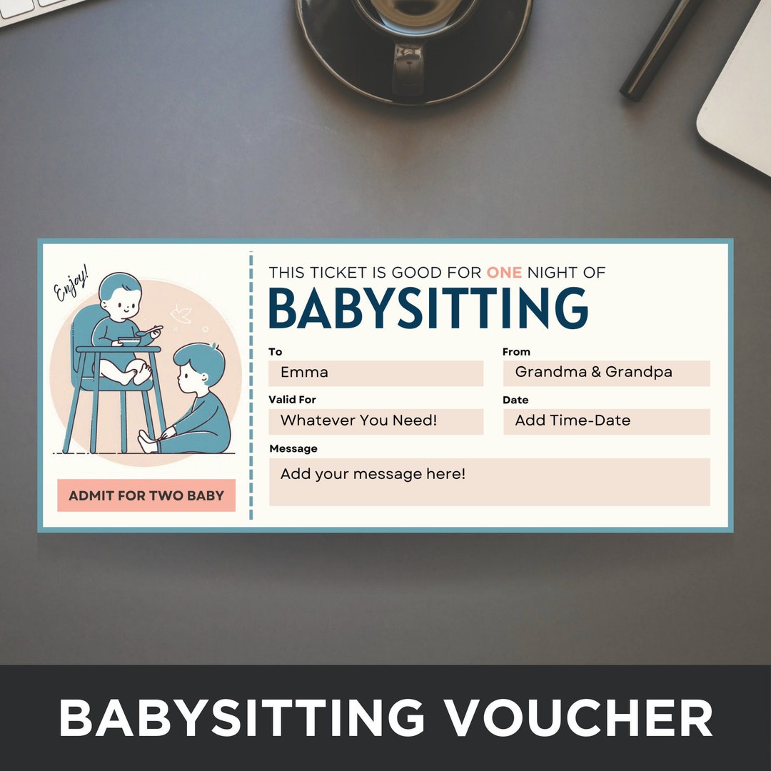 Printable Babysitting Voucher, Gift Coupon Template, Babysitter Coupon ...