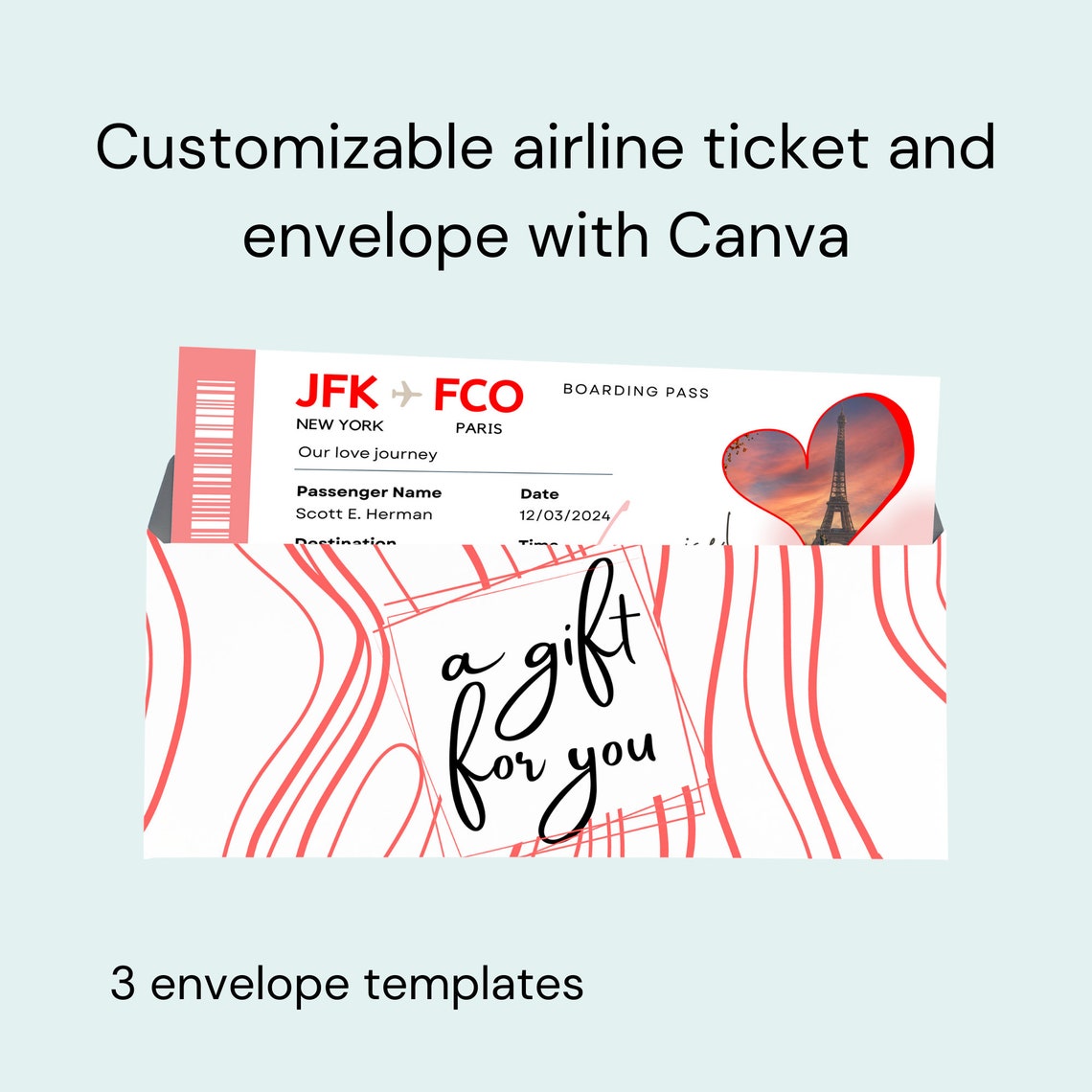 Editable Plane Ticket Template, Boarding Pass Ticket Template, Airline ...