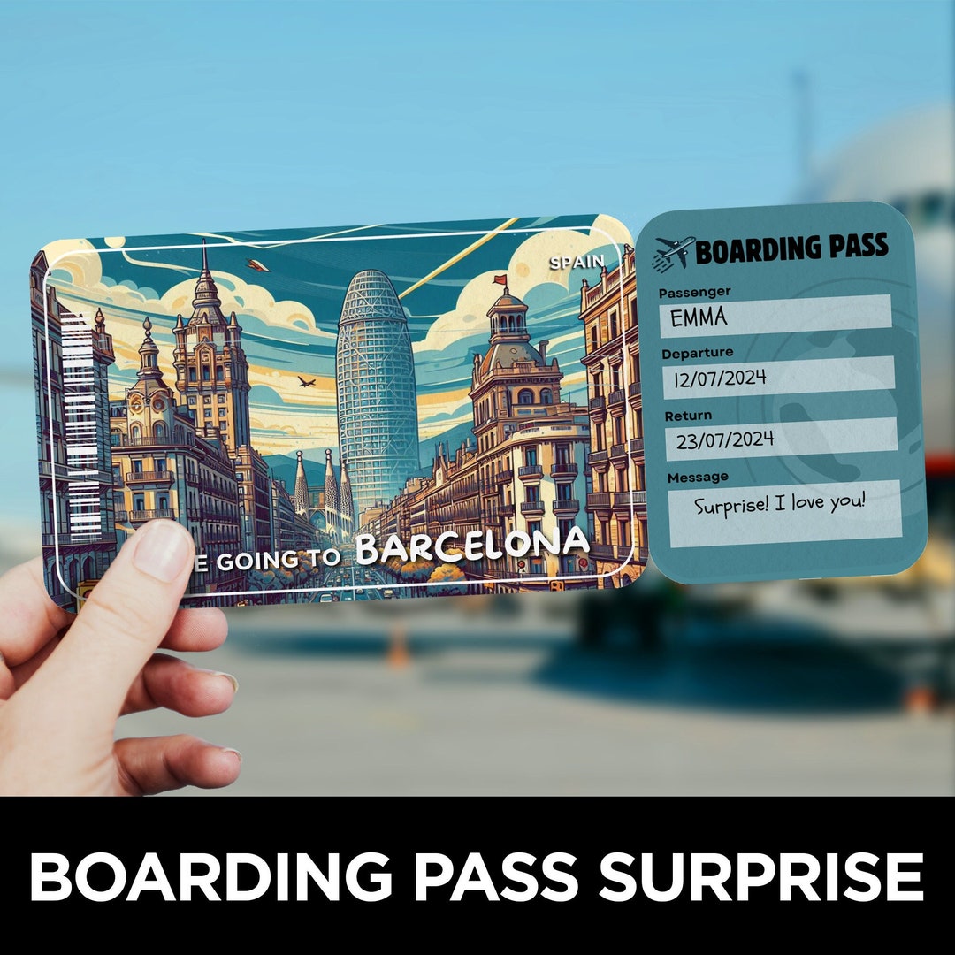 Barcelona Boarding Pass, Trip Surprise, Plane Ticket Template, Boarding ...