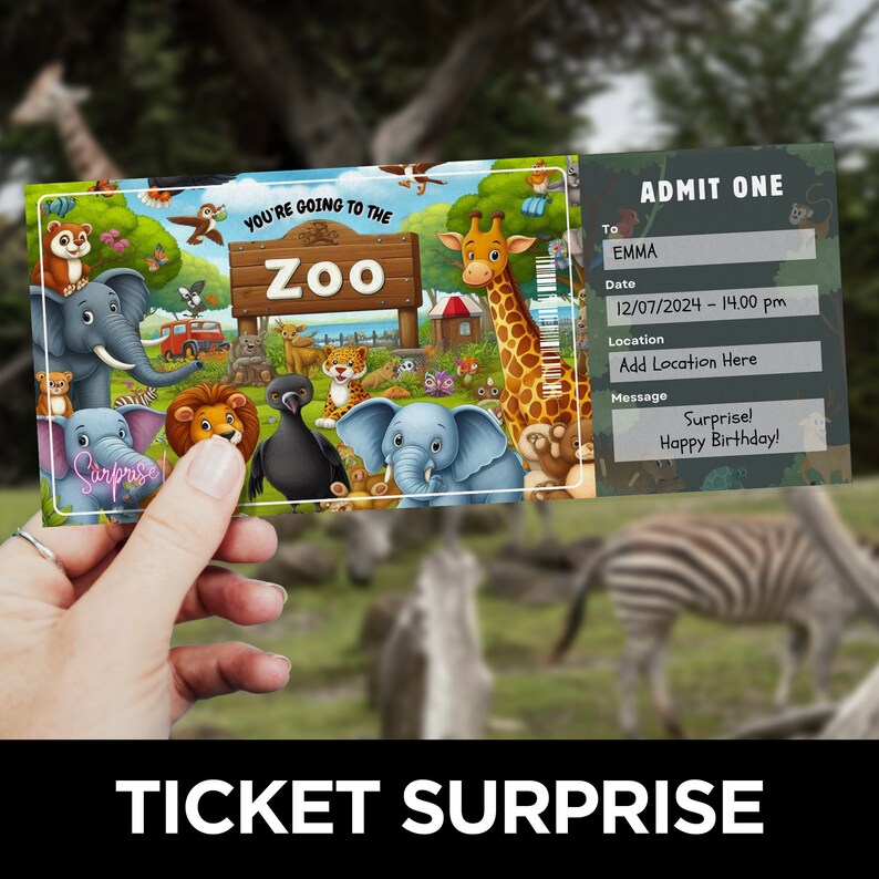 Zoo Ticket Template, Printable Event Ticket, Safari Park, Gift Voucher ...