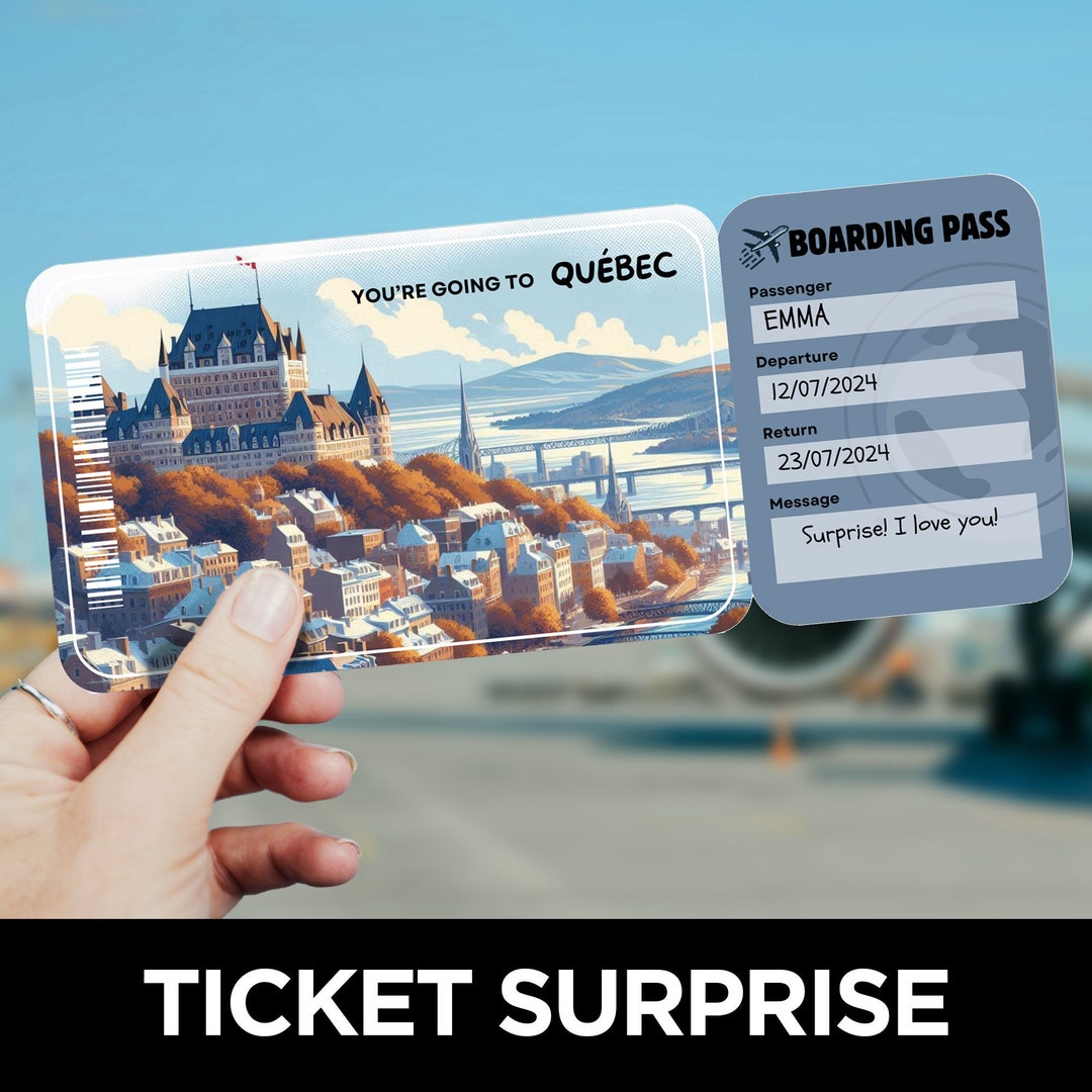 Québec Boarding Pass, Trip Surprise, Plane Ticket Template, Airplane ...