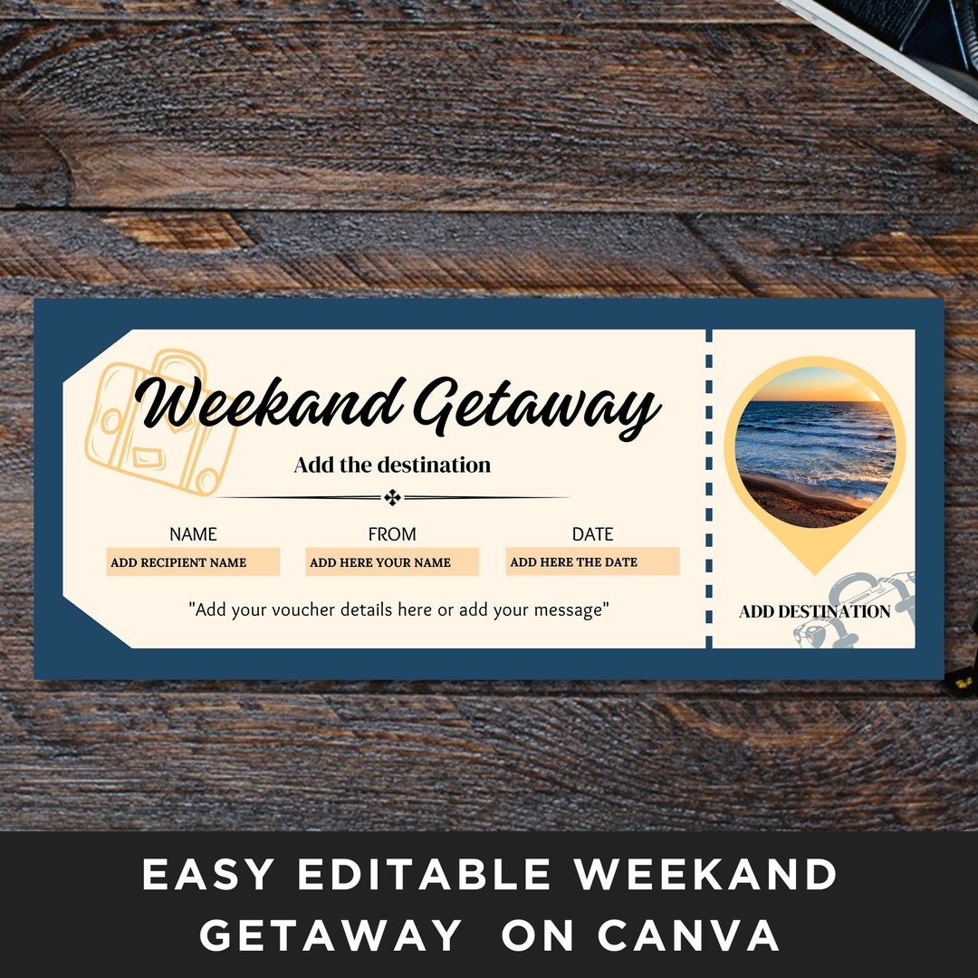 Weekend Getaway Ticket Template, Editable Travel Voucher, Hotel ...