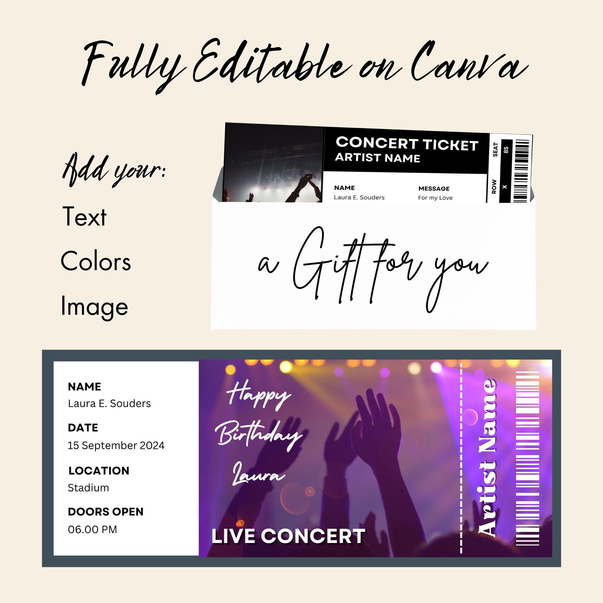 Concert Ticket Template, Event Ticket, Concert Tour Ticket, Live ...