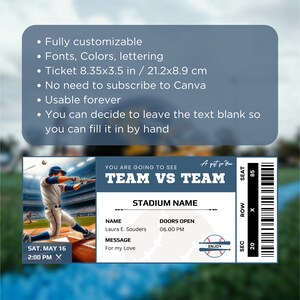 Baseball Ticket Template, Event Ticket, Baseball Invitation, Sports ...