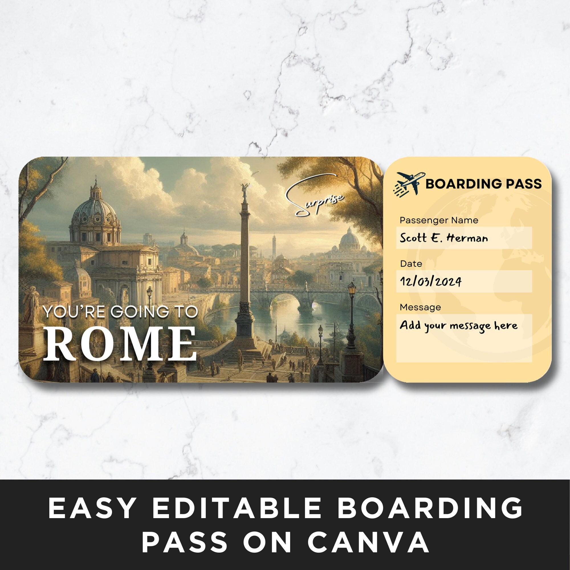 Rome Boarding Pass, Plane Ticket Template, Flight Boarding Pass ...