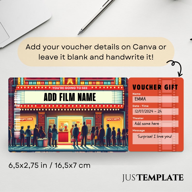 Cinema Ticket, Printable Movie Ticket, Movie Night Coupon, Event ...