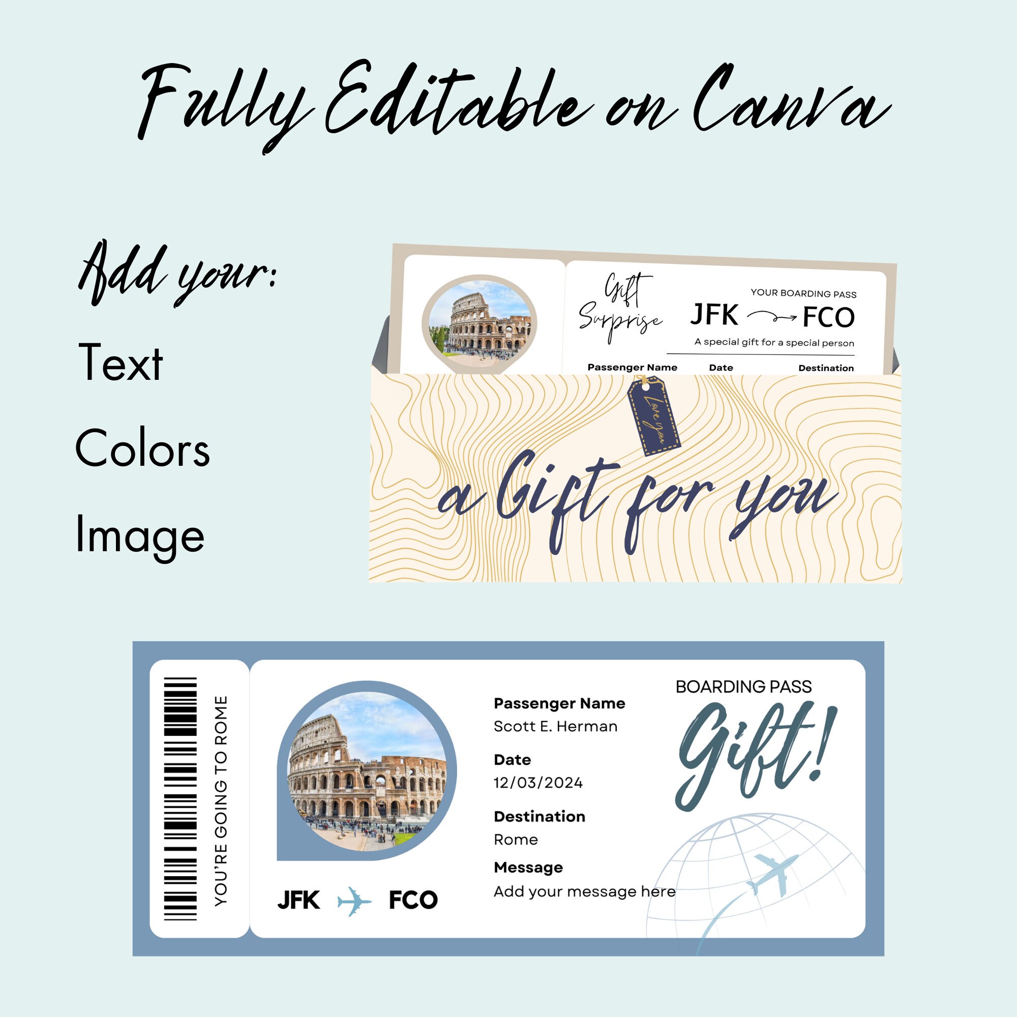 Editable Plane Ticket Template, Boarding Pass Ticket Template, Airline ...