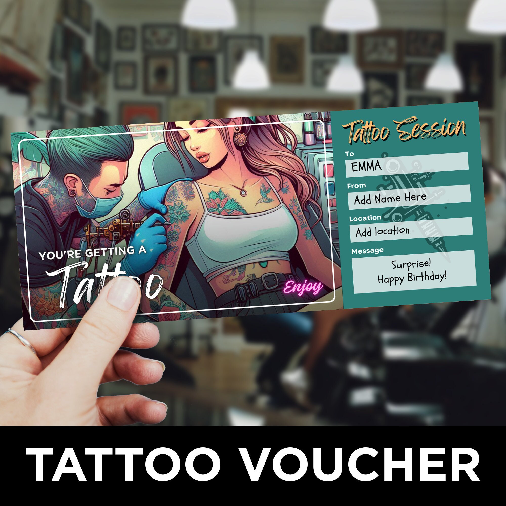 Tattoo Ticket Template, Tattoo Gift Voucher, Printable Coupon Surprise ...