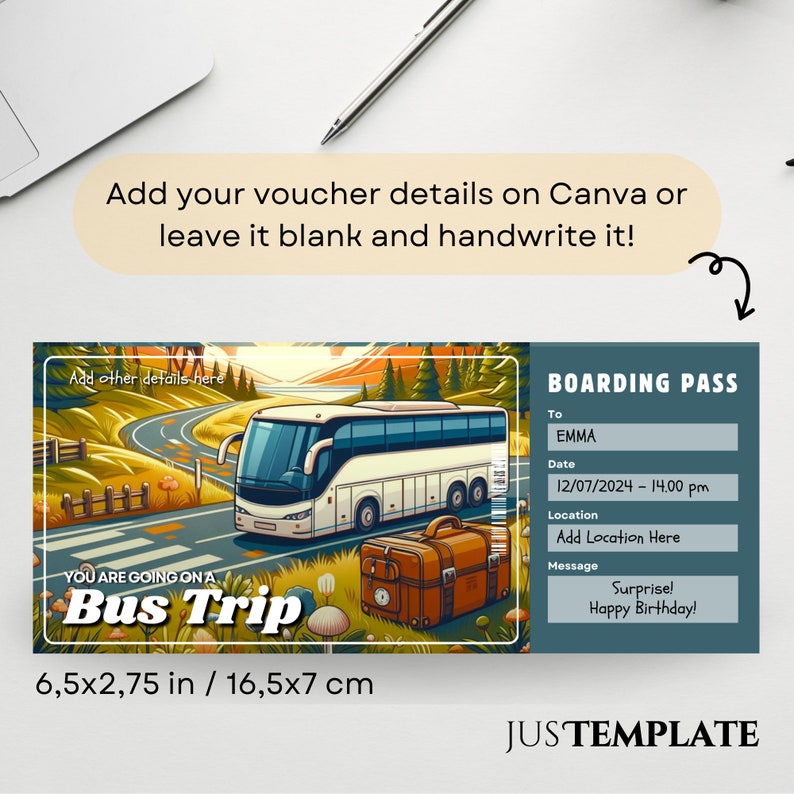 Bus Trip Ticket Template, Boarding Pass, Trip Surprise, Printable ...