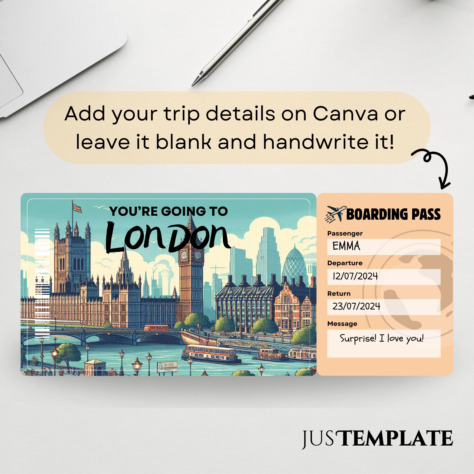 London Trip Surprise, Boarding Pass Ticket Template, Flight Boarding ...