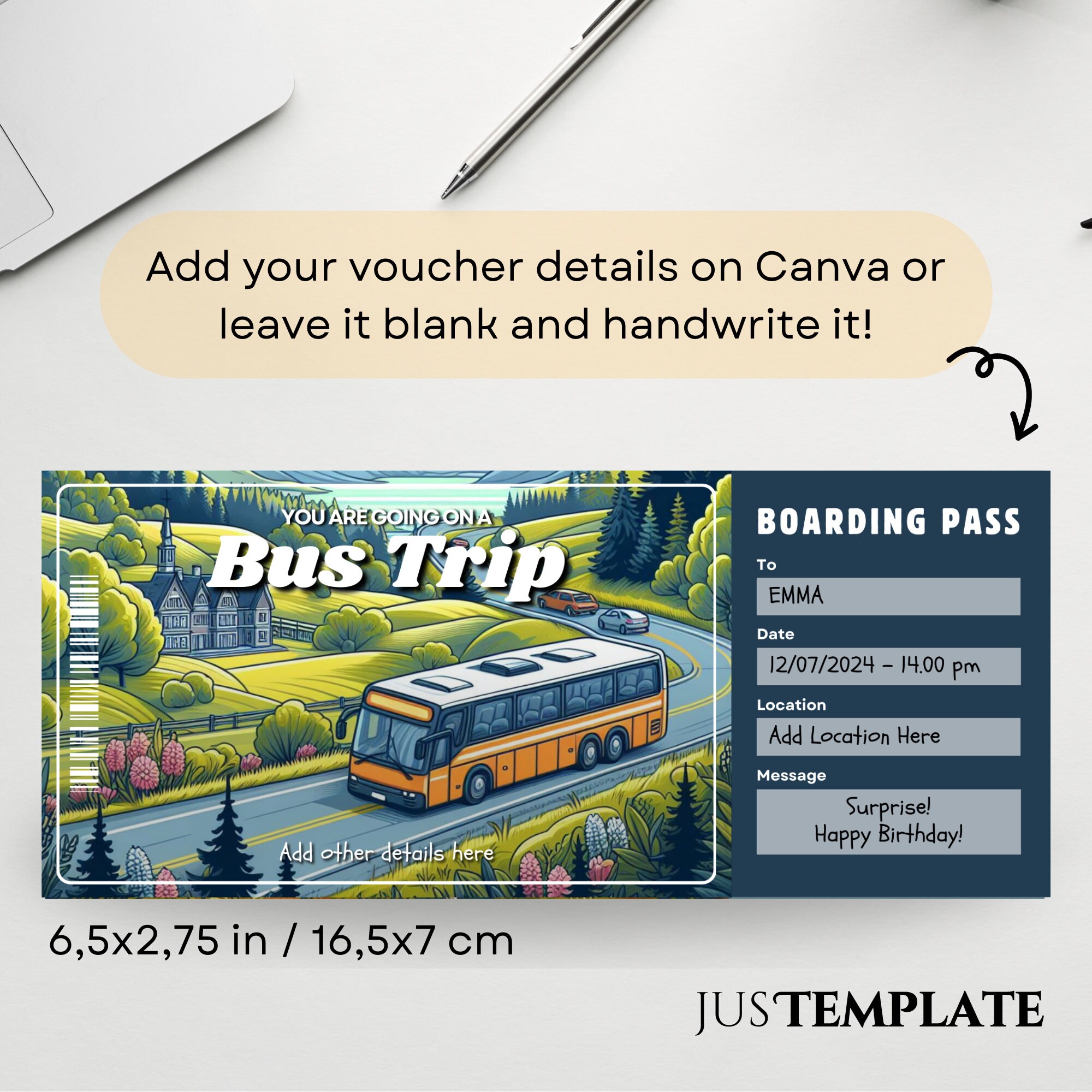 Bus Trip Ticket Template, Boarding Pass, Trip Surprise, Printable ...