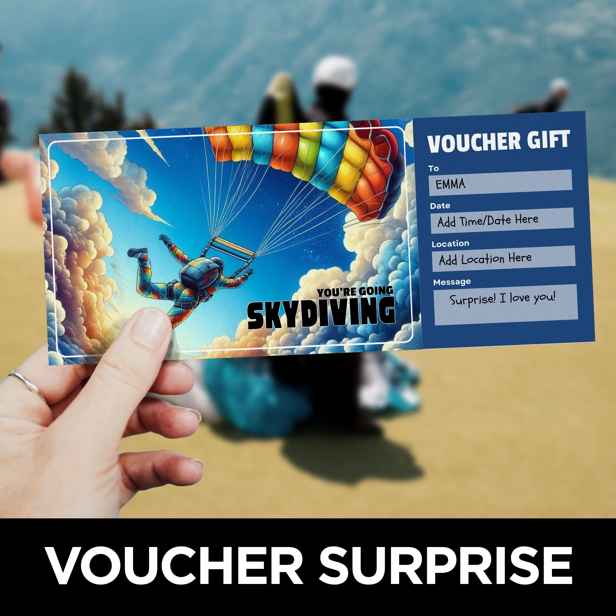 Skydiving Ticket, Parachute Jump Coupon Template, Printable Skydiving ...