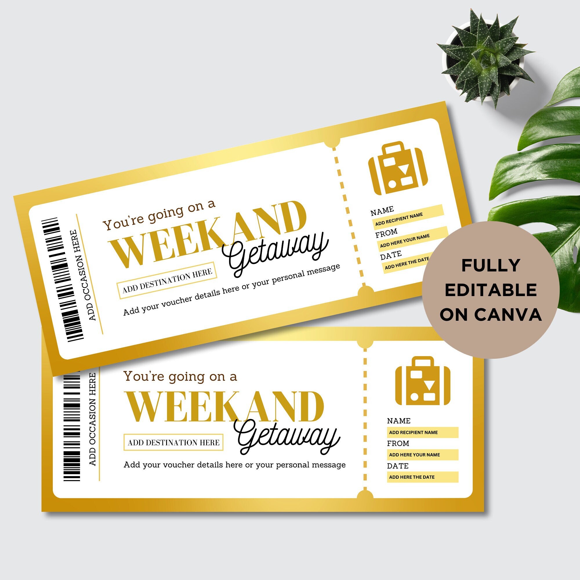 Weekend Getaway Ticket Template, Editable Travel Voucher, Romantic ...