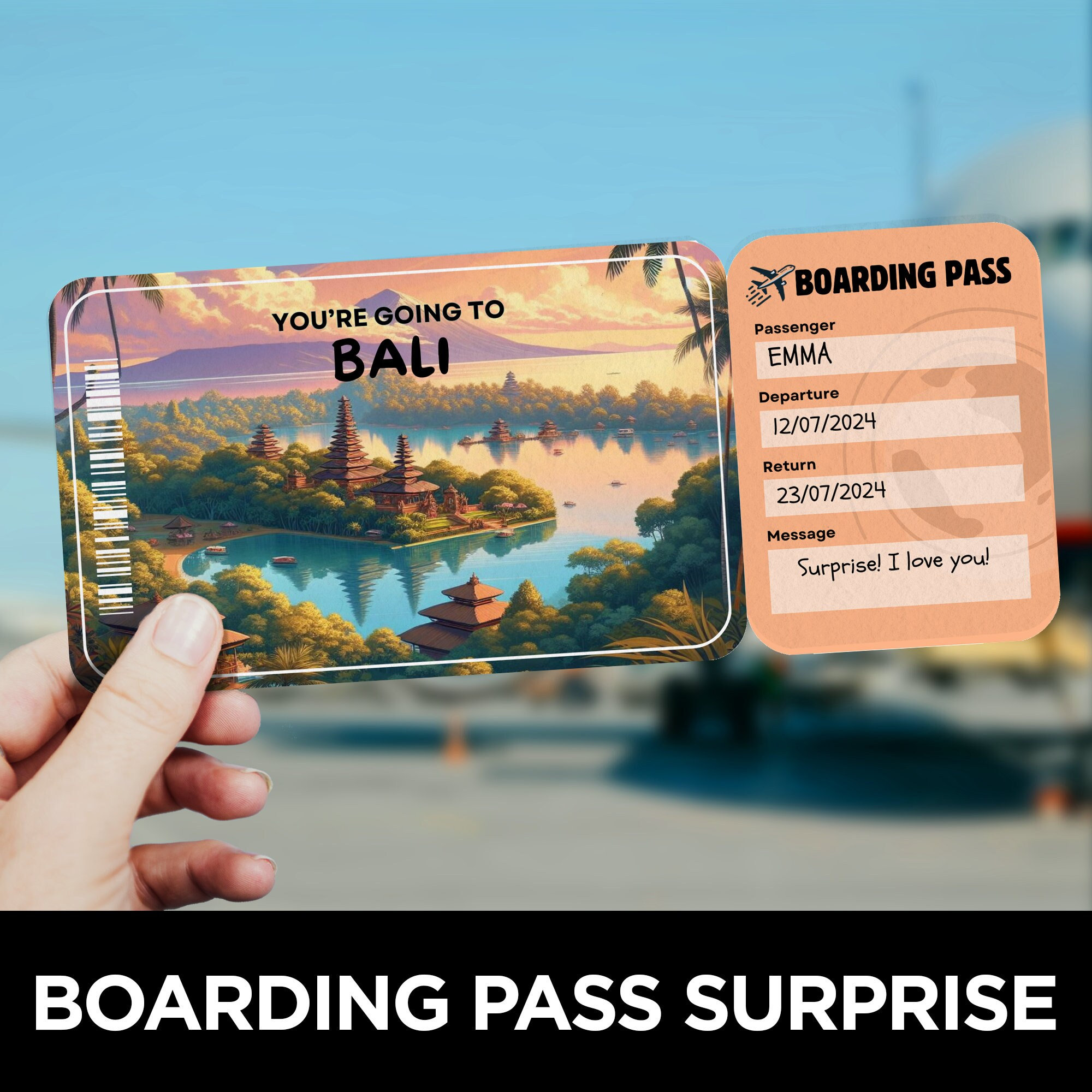 Bali Boarding Pass, Trip Surprise, Plane Ticket Template, Boarding Pass ...