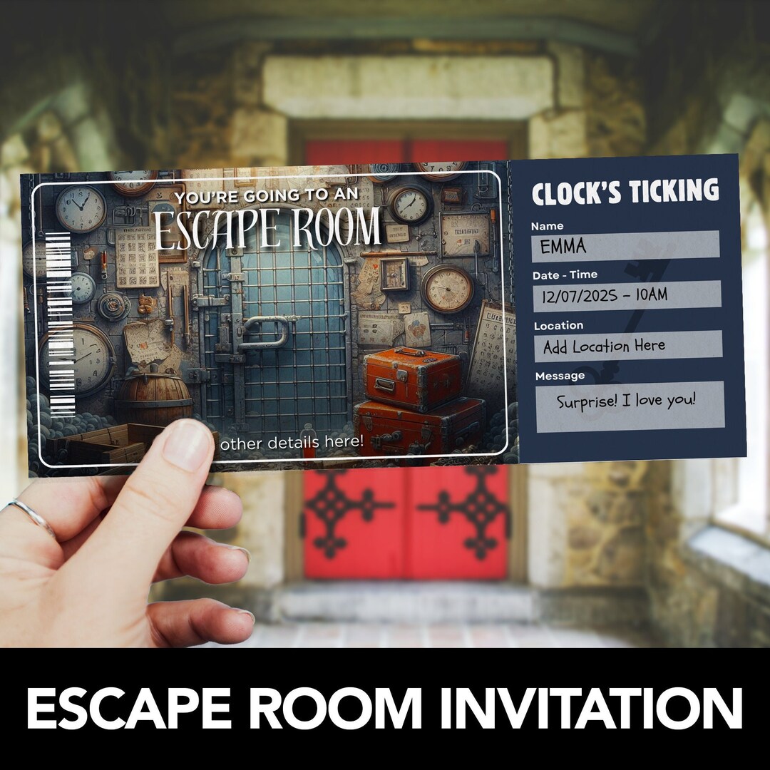 Escape Room Game Ticket Template, Escape Room Birthday Party Invite ...