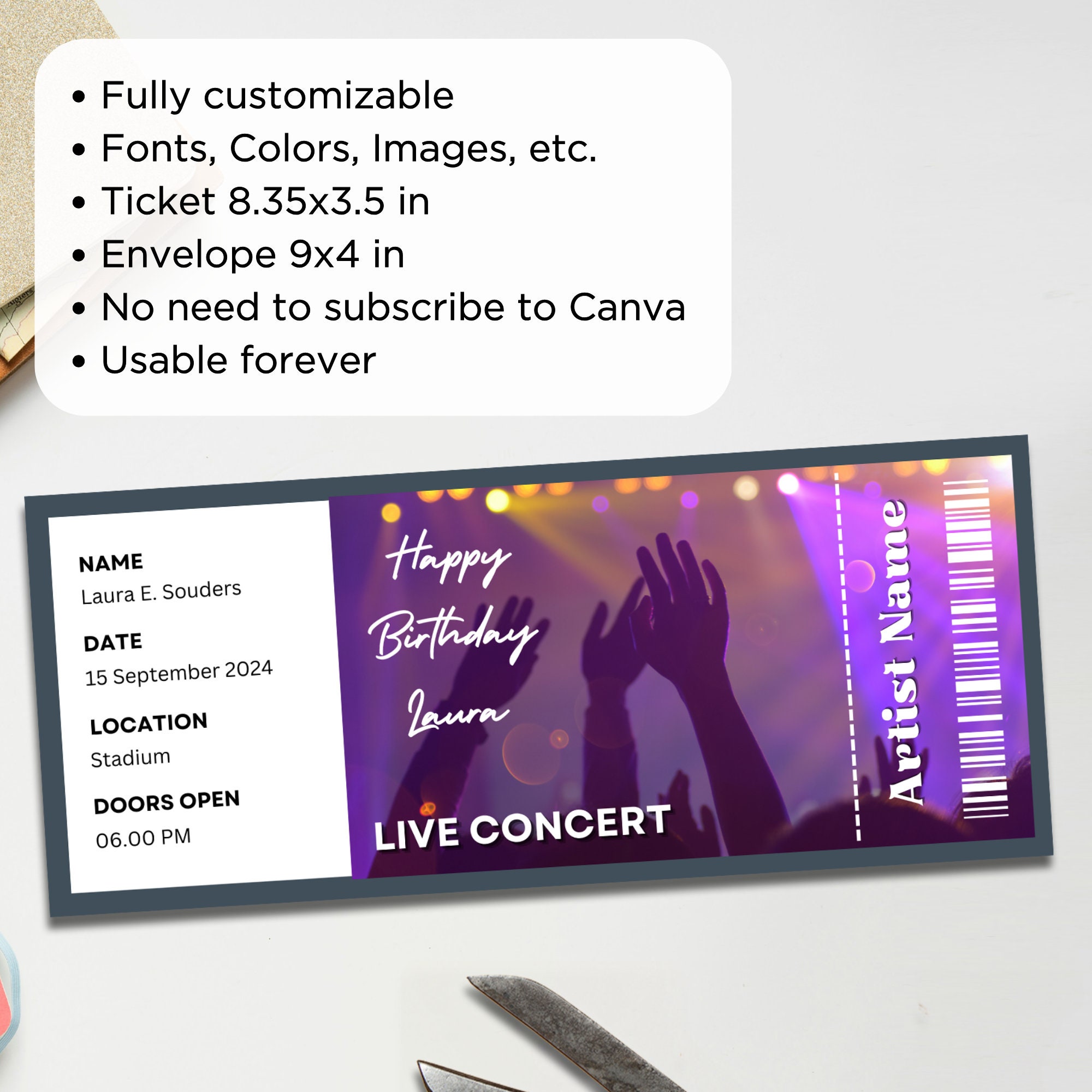 Concert Ticket Template, Event Ticket, Concert Tour Ticket, Live ...