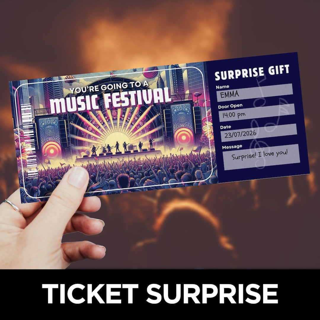 Music Festival Ticket Template, Printable Concert Ticket, Surprise ...