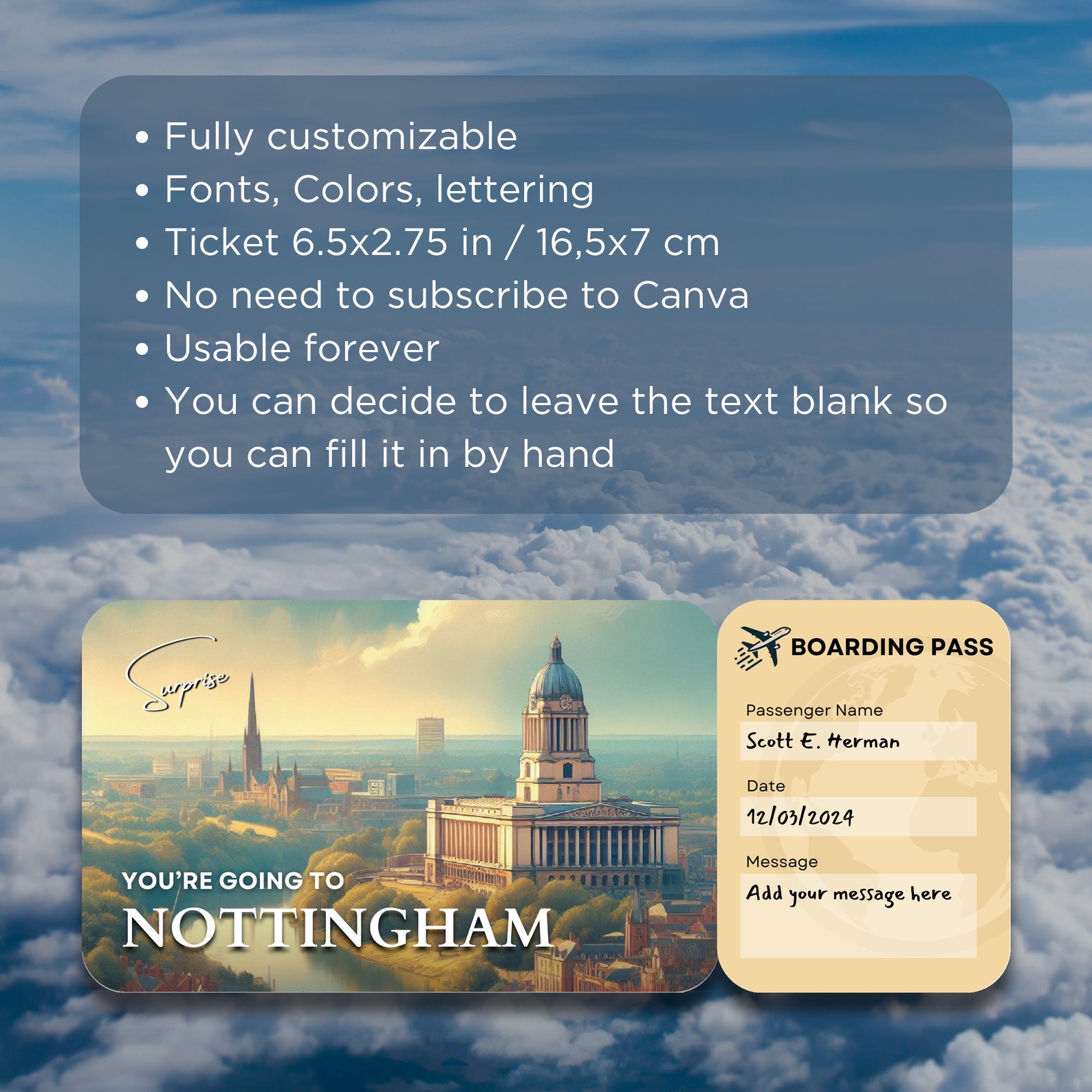 Nottingham Plane Ticket Template, Boarding Pass Ticket Template ...