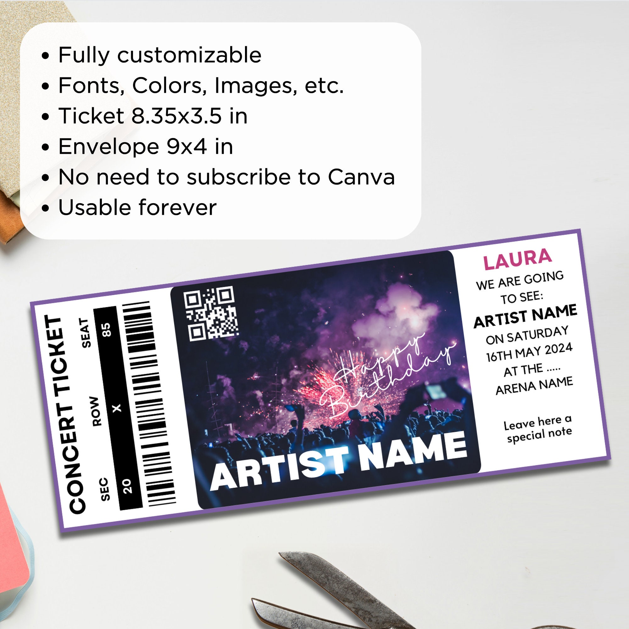Concert Ticket Template, Event Ticket, Concert Tour Ticket, Live ...