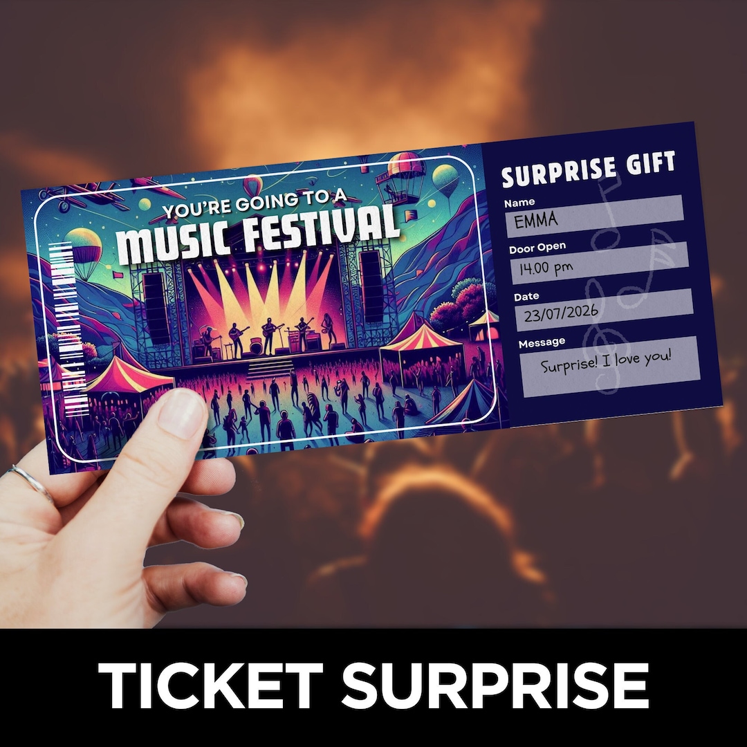 Music Festival Ticket Template, Printable Concert Ticket, Surprise ...