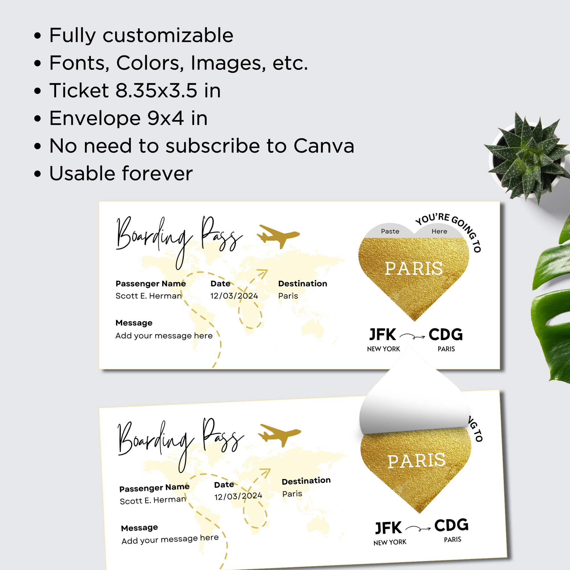 Boarding Pass Ticket Template, Editable Plane Ticket Template, Airline ...