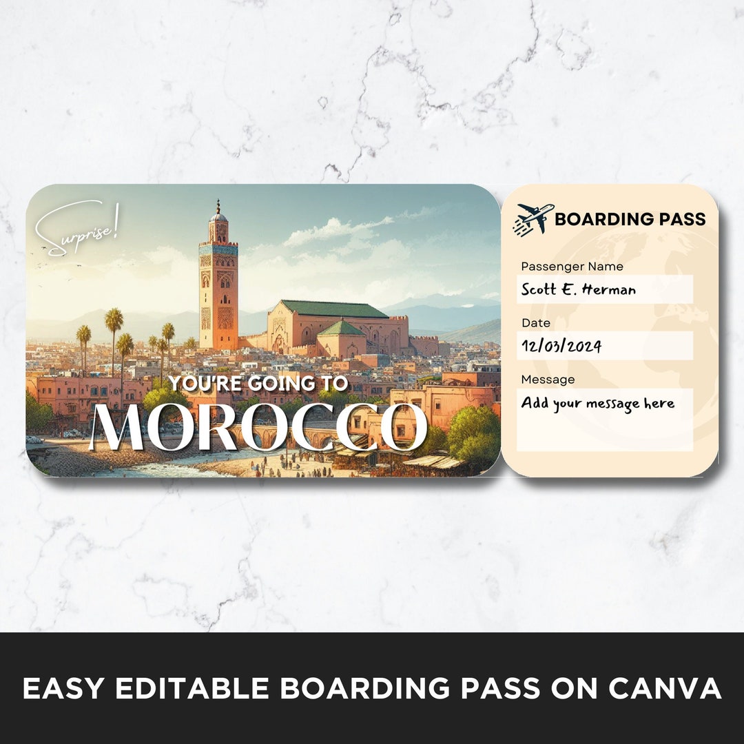 Morocco Plane Ticket Template, Boarding Pass Ticket Template, Flight ...