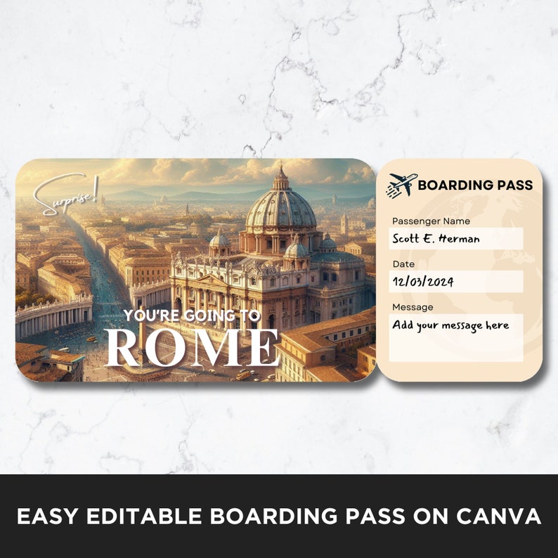 Rome Plane Ticket Template, Boarding Pass Ticket Template, Flight ...