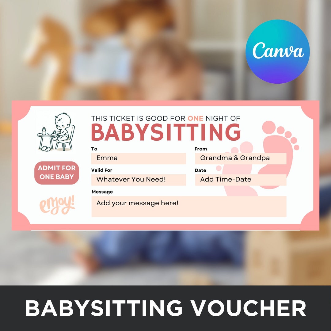 Printable Babysitting Voucher, Gift Coupon Template, Babysitter Coupon ...