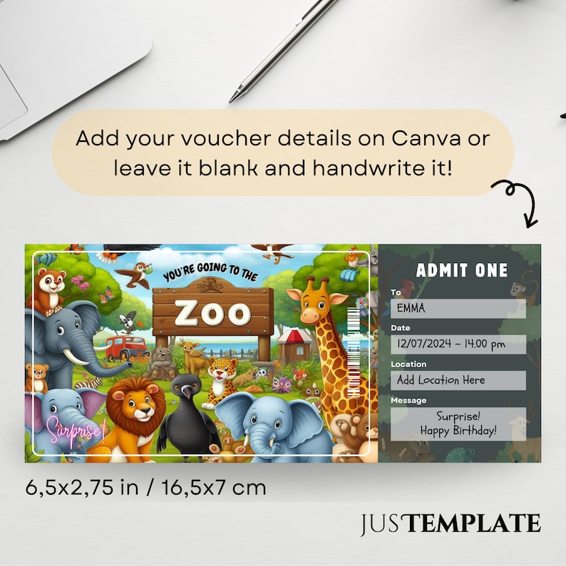Zoo Ticket Template, Printable Event Ticket, Safari Park, Gift Voucher ...