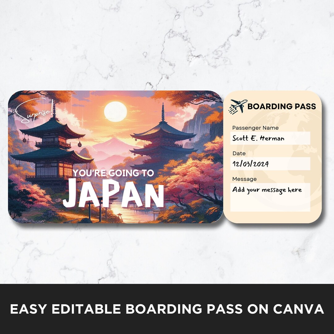 Japan Plane Ticket Template, Boarding Pass Ticket Template, Airline ...