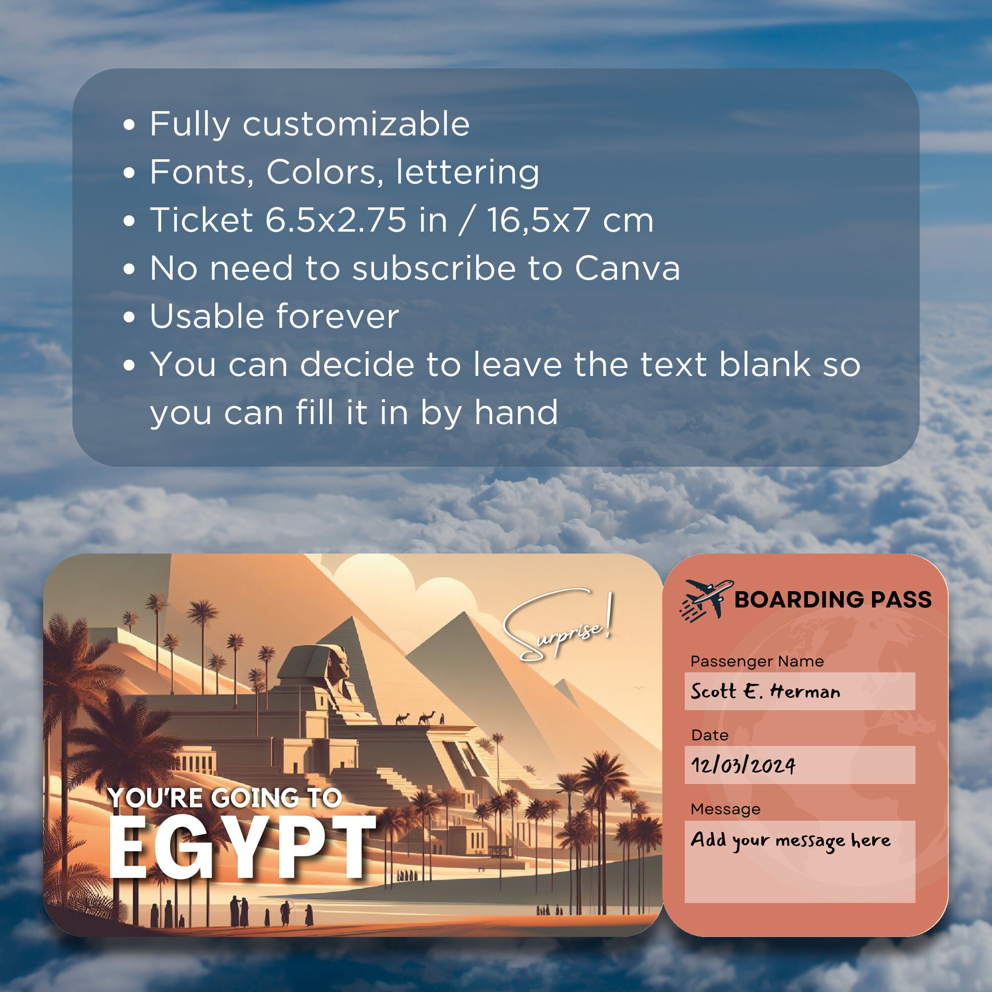 Egypt Boarding Pass, Plane Ticket Template, Flight Boarding Pass ...