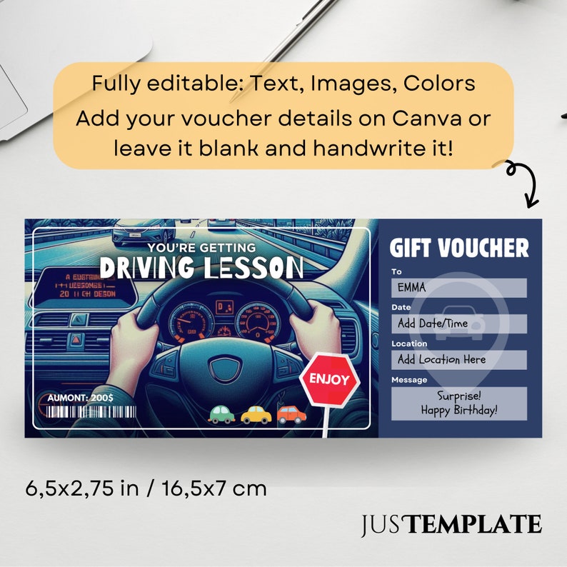 Driving Lesson Voucher, Drive Ticket Template, Experience Gift, Driving ...