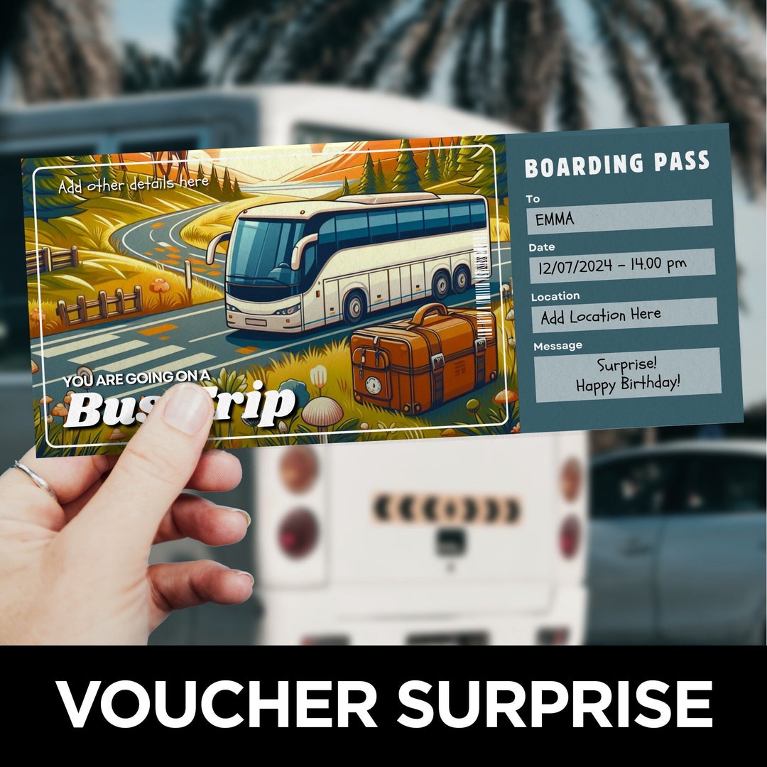 Bus Trip Ticket Template, Boarding Pass, Trip Surprise, Printable ...