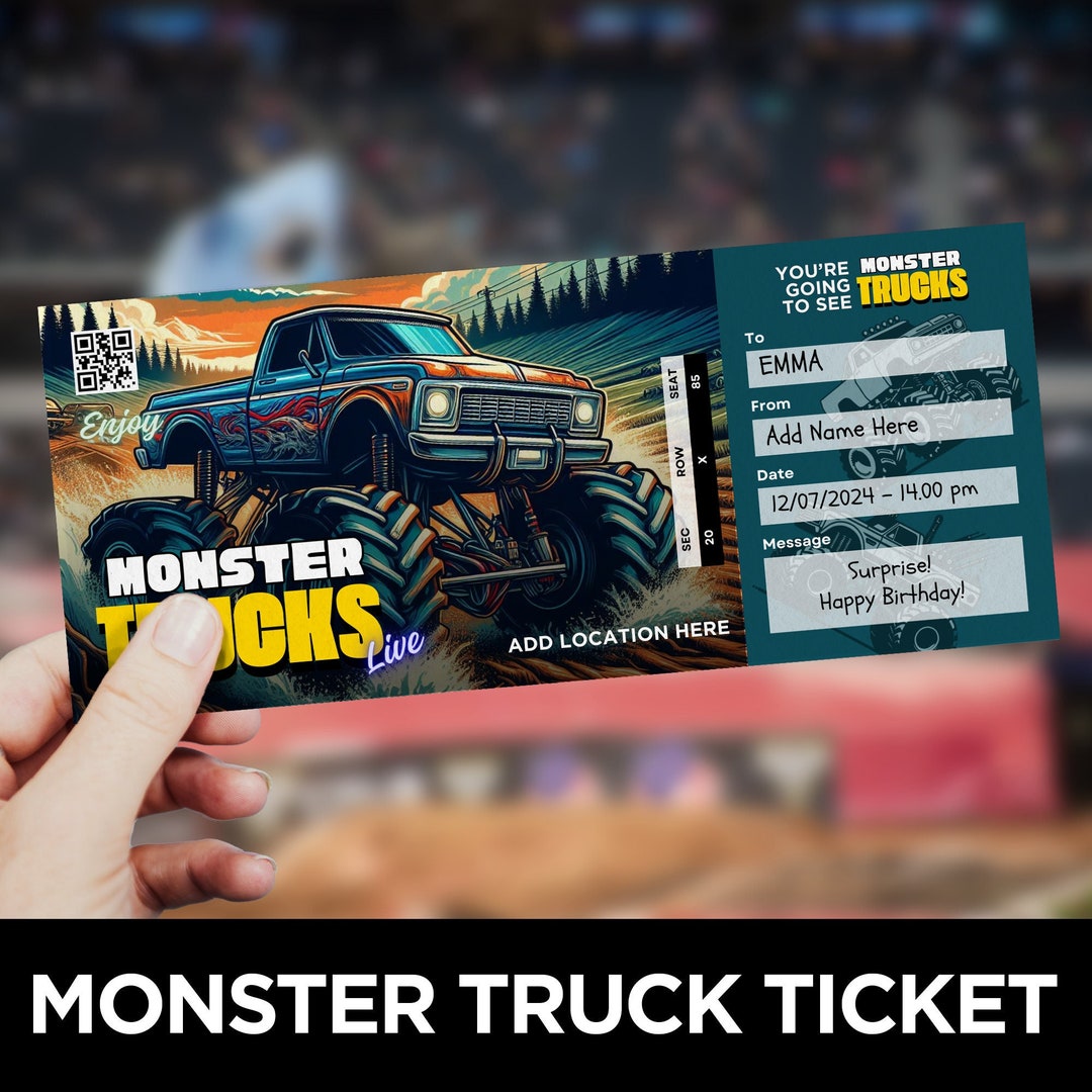 Monster Truck Ticket Template, Monster Truck Show, Monster Truck ...
