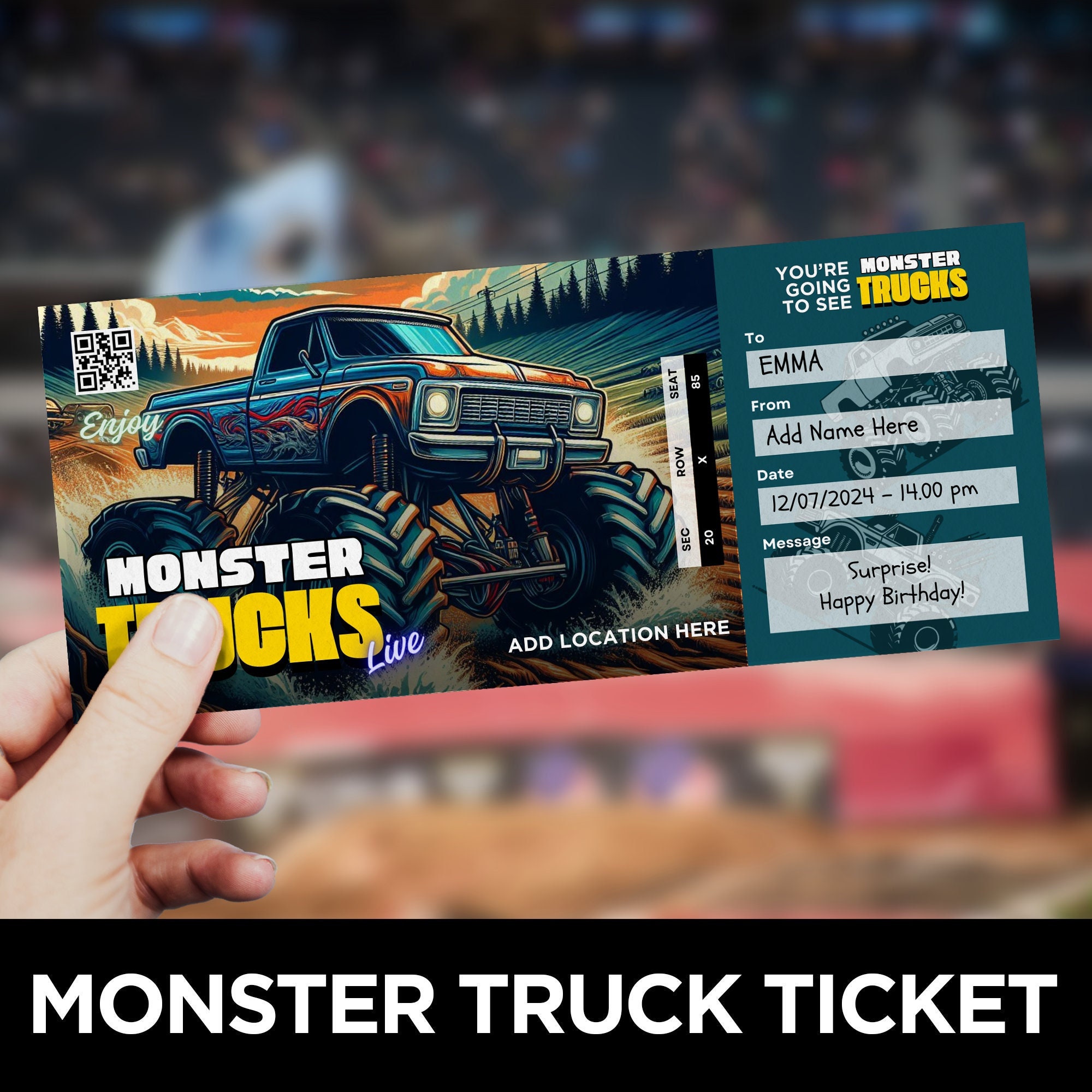 Monster Truck Ticket Template, Monster Truck Show, Monster Truck ...